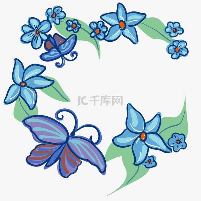 蓝色花纹边框素材图片免费下载-千库网