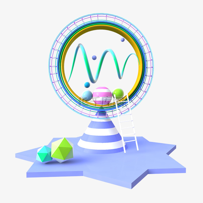 C4D卡通圆环摩天轮装饰素材图片免费下载-千库网