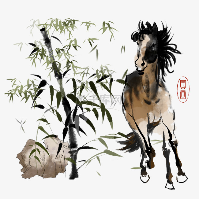 国画风12生肖马素材图片免费下载-千库网