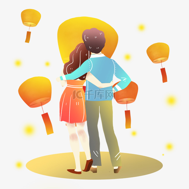 中秋节情侣赏花灯素材图片免费下载-千库网