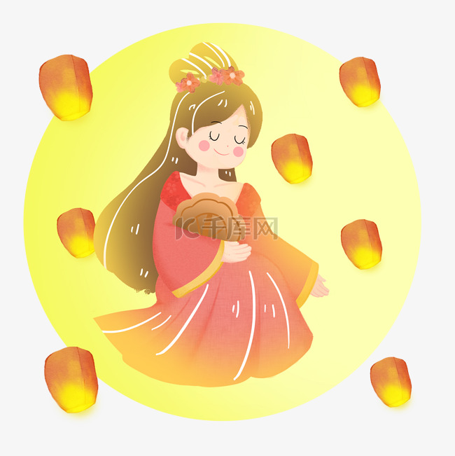 中秋节嫦娥赏花灯素材图片免费下载-千库网
