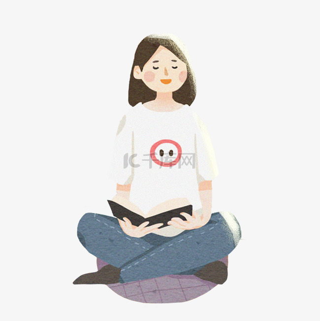 坐着的卡通美女素材图片免费下载-千库网