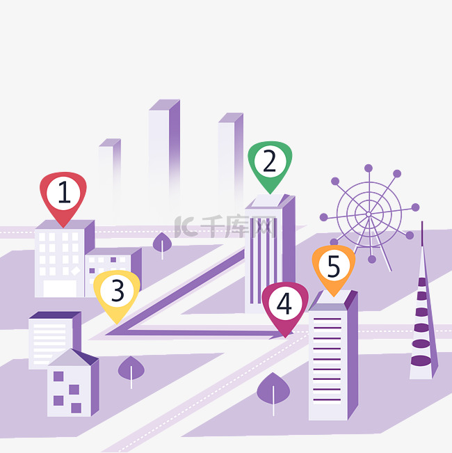 立体地图街道导航地标建筑素材图片免费下载-千库网