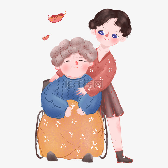 卡通女孩和老人素材图片免费下载-千库网