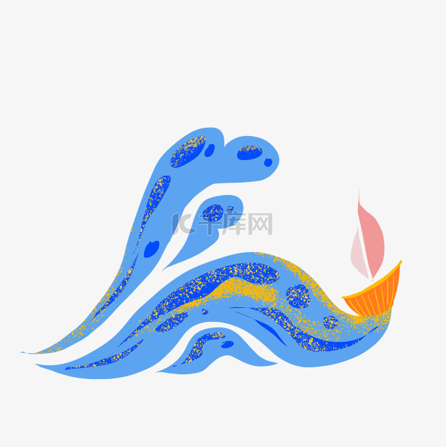 蓝色浪花插画素材图片免费下载-千库网