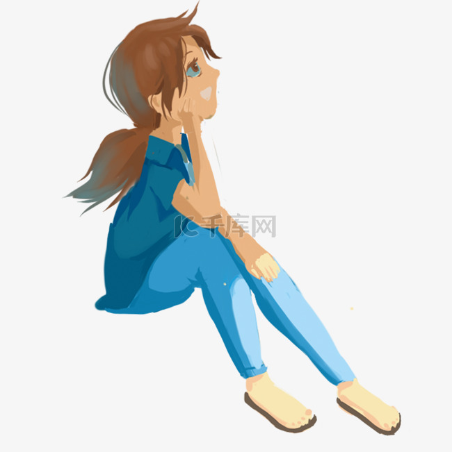 坐着的卡通美女素材图片免费下载-千库网