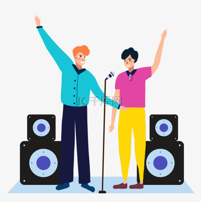 手绘卡通音乐舞台唱歌插画素材图片免费下载-千库网