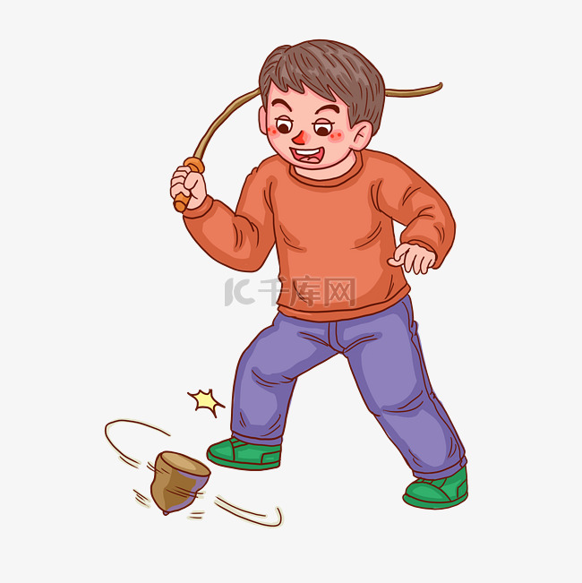 六一儿童节玩陀螺的小男孩人物素材图片免费下载-千库网