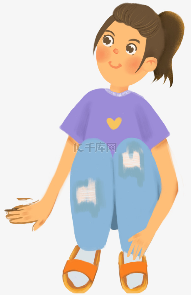 坐着的卡通女孩素材图片免费下载-千库网