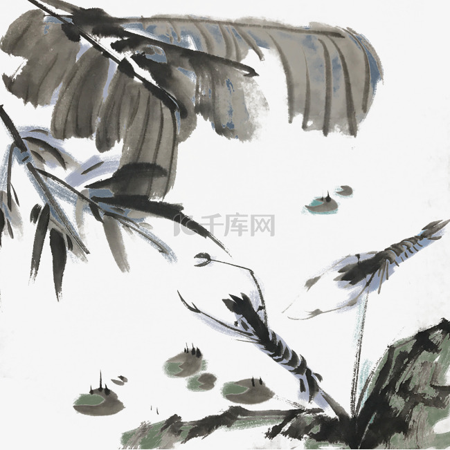 水墨虾中国风手绘素材图片免费下载-千库网