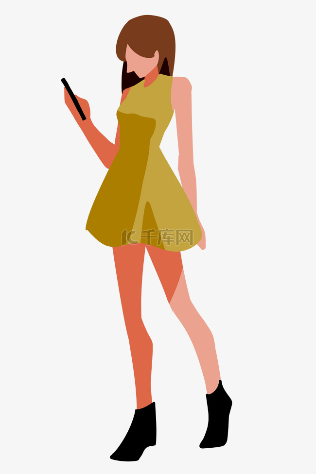 看手机女孩卡通插画素材图片免费下载-千库网