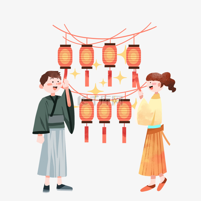 中秋节赏花灯情侣素材图片免费下载-千库网