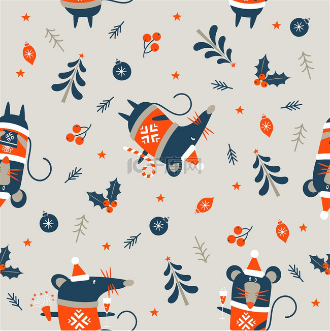 浅色背景上的无缝圣诞图案。素材图片免费下载-千库网