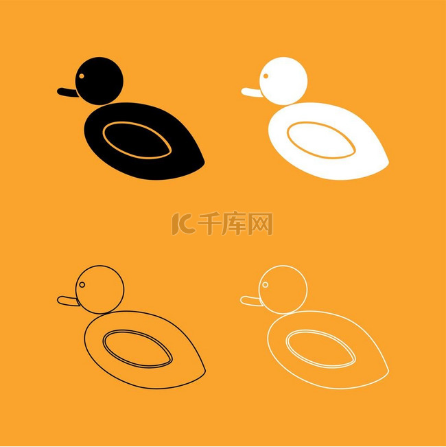 鸭子设置黑色和白色图标。素材图片免费下载-千库网