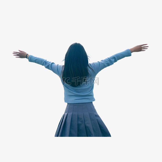 美女张开双臂感受风素材图片免费下载-千库网