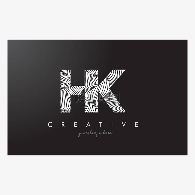 Hk H K 字母徽标与斑马线条纹理设计矢量.素材图片免费下载-千库网