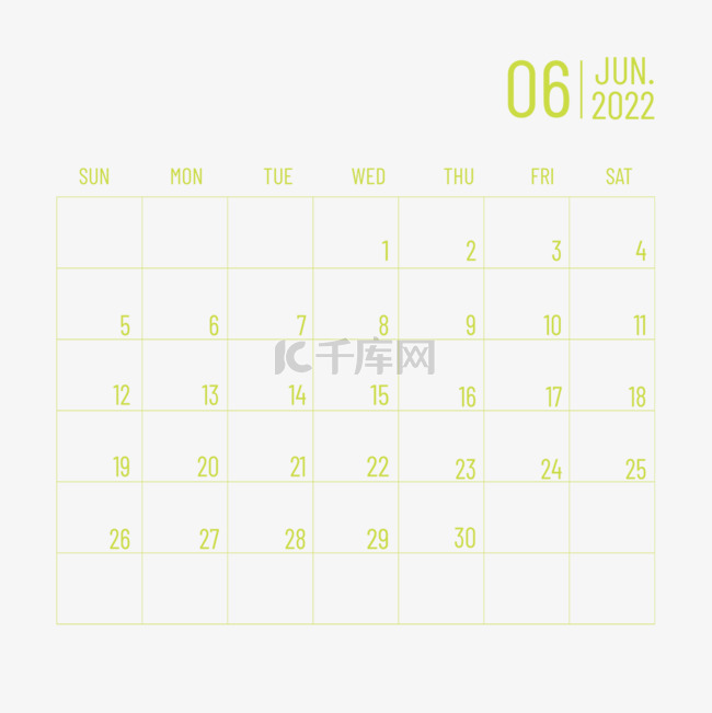 六月日历2022年六月月历素材图片免费下载-千库网