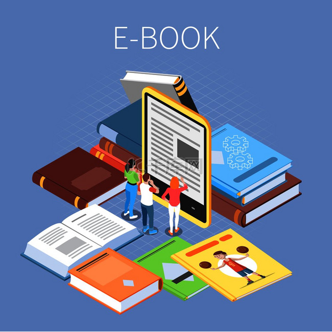 图书馆概念与在线阅读和电子书符号等距矢量图素材图片免费下载-千库网