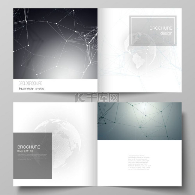 方形设计双折小册子、传单的两个封面模板的矢量布局。素材图片免费下载-千库网