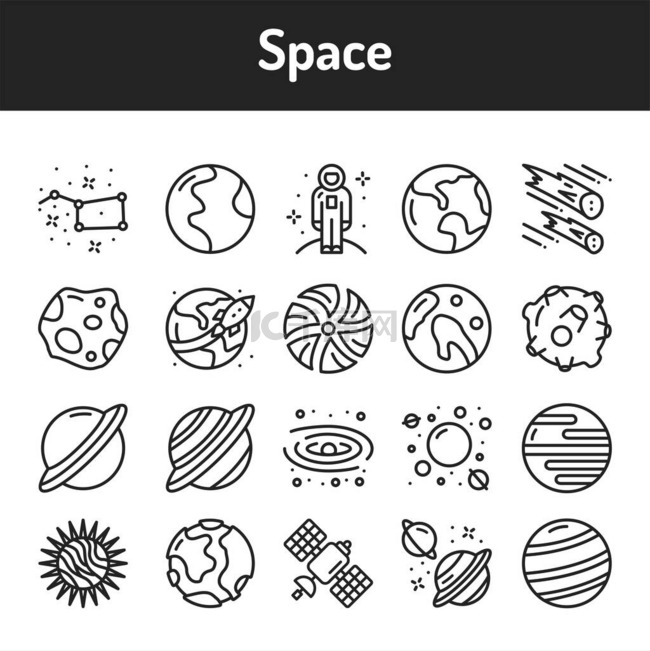 Space color line icons set. Pictograms for web page, mobile app, promo ...