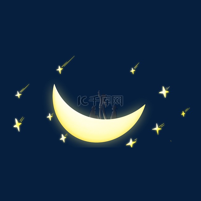 扁平夏天月亮人物星星素材图片免费下载-千库网