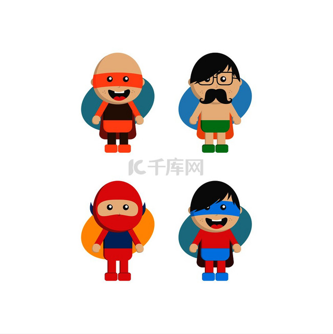 小超级英雄平面卡通矢量艺术插画。素材图片免费下载-千库网