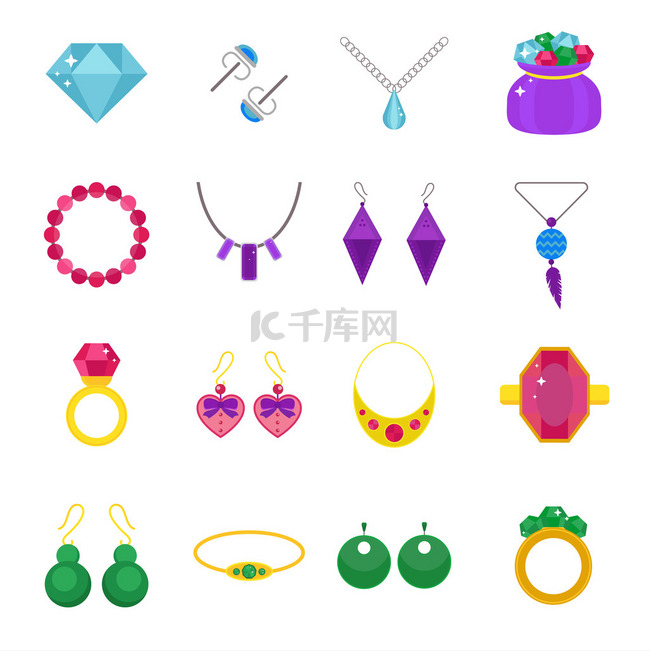 Set of jewelry vector flat icons素材图片免费下载-千库网