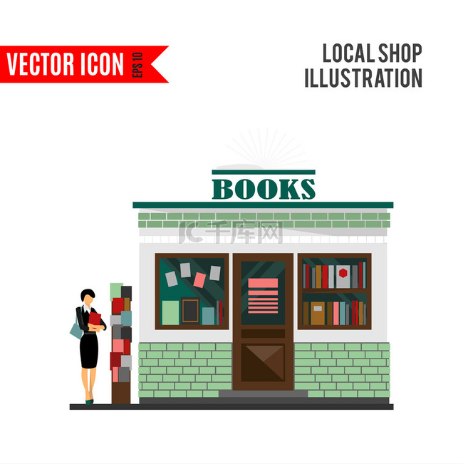 Vector bookstore mall. Books shop building素材图片免费下载-千库网