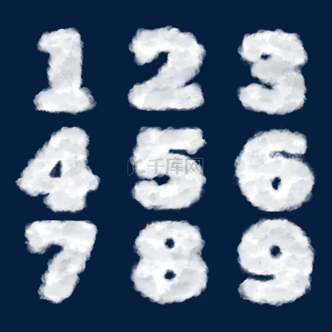 云朵数字123456789手绘数字素材图片免费下载-千库网