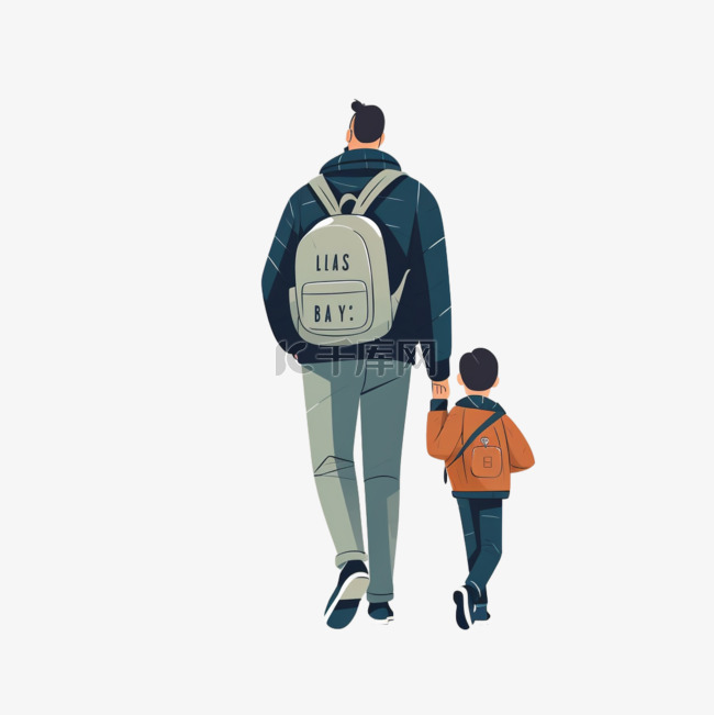 卡通家长带孩子出行背影素材图片免费下载-千库网