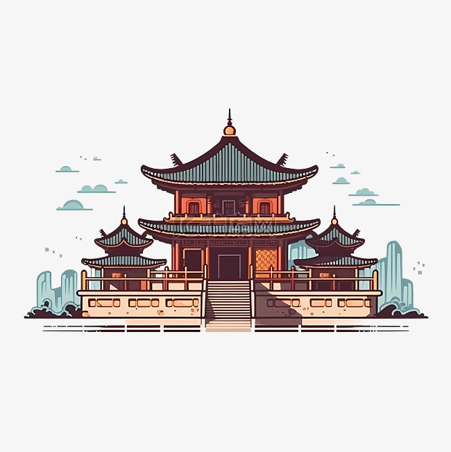 中国古建筑扁平图标装饰元素插图素材图片免费下载-千库网