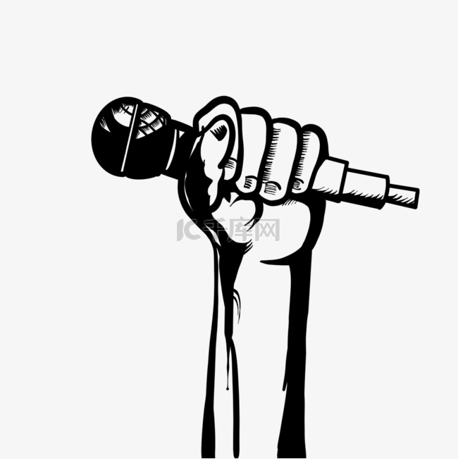 黑白风格手握着一个麦克风素材图片免费下载-千库网
