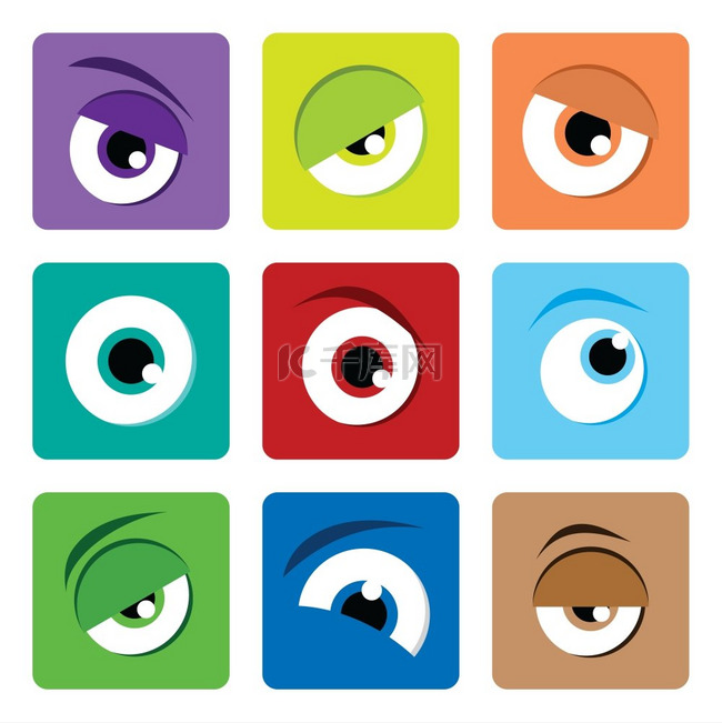 可爱的彩色卡通眼睛表达矢量艺术。素材图片免费下载-千库网