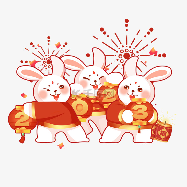 兔年白兔拿灯笼喜庆素材图片免费下载-千库网