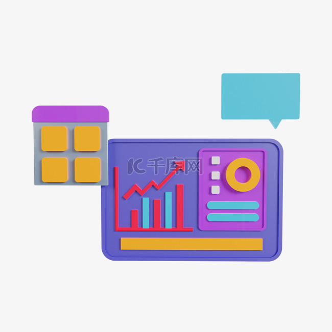 3DC4D立体商务办公数据分析网页页面素材图片免费下载-千库网