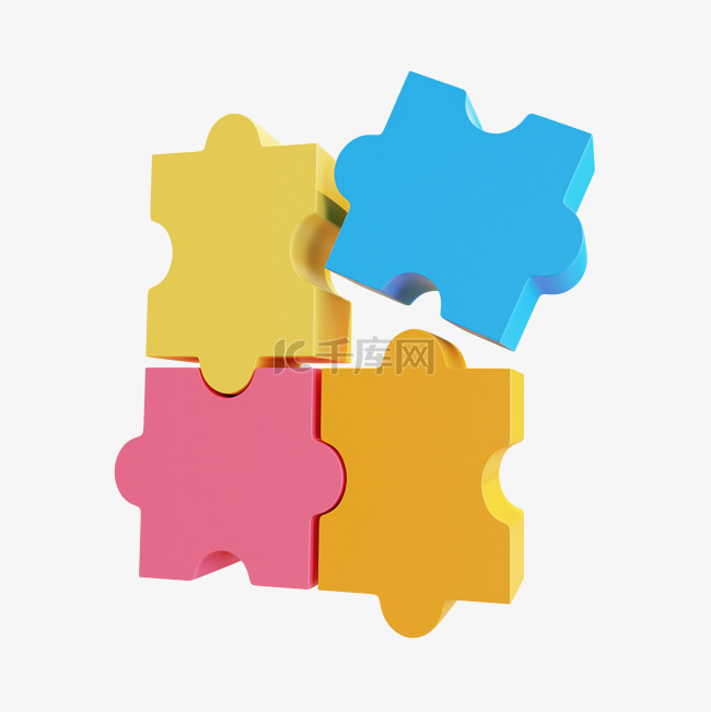 3DC4D立体四块拼图素材图片免费下载-千库网