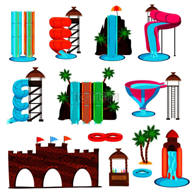 水上乐园平面图标集素材图片免费下载-千库网