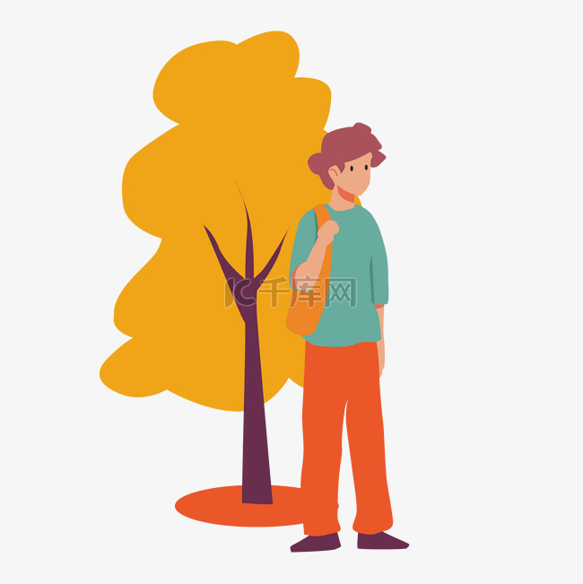 秋日秋色男性扁平人物素材图片免费下载-千库网