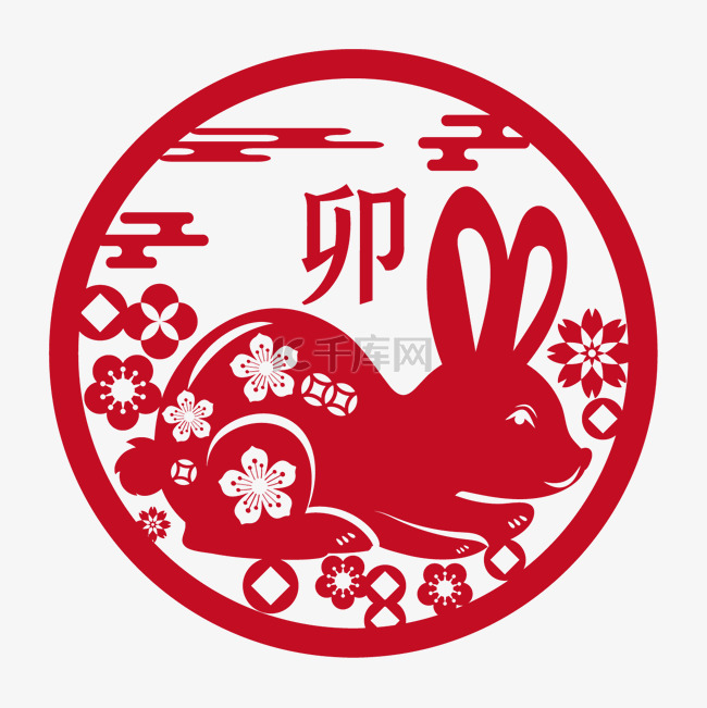 红色兔子兔年剪纸素材图片免费下载-千库网