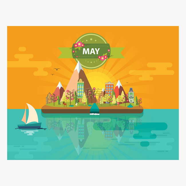 Spring landscape. Small town素材图片免费下载-千库网