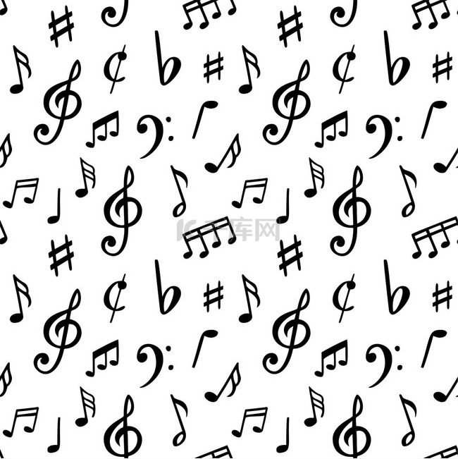 音乐音符模式无缝的乐谱符号抽象的音乐音符矢量插图混乱的符号用于旋律创作演奏乐器用于封面织物音乐音符模式无缝的乐谱符号抽象的素材图片免费下载-千库网