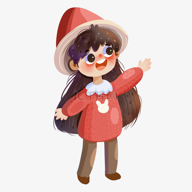 红色可爱女孩素材图片免费下载-千库网