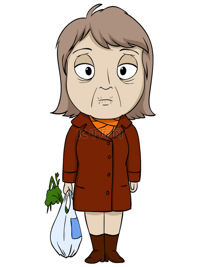 卡通棕色外套的老女人素材图片免费下载-千库网