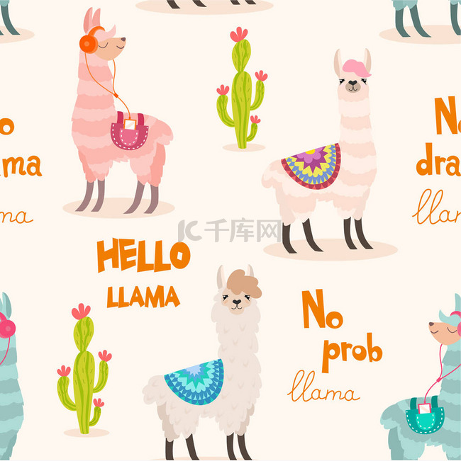 模式与骆驼和仙人掌。矢量无缝纹理.素材图片免费下载-千库网
