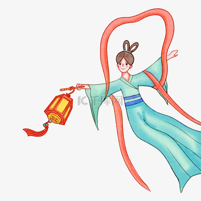 中秋节古风美女手提灯笼素材图片免费下载-千库网