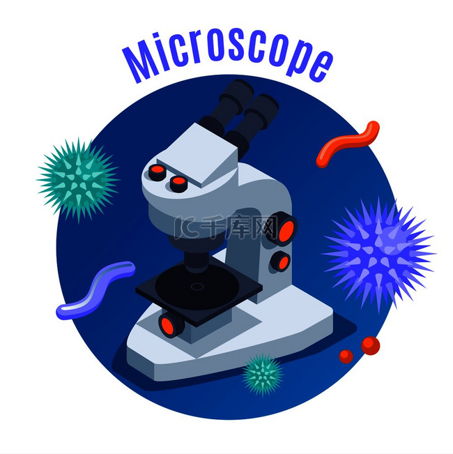 微生物学等距背景与圆形组合显微镜和不同等距科学元素矢量图素材图片免费下载-千库网