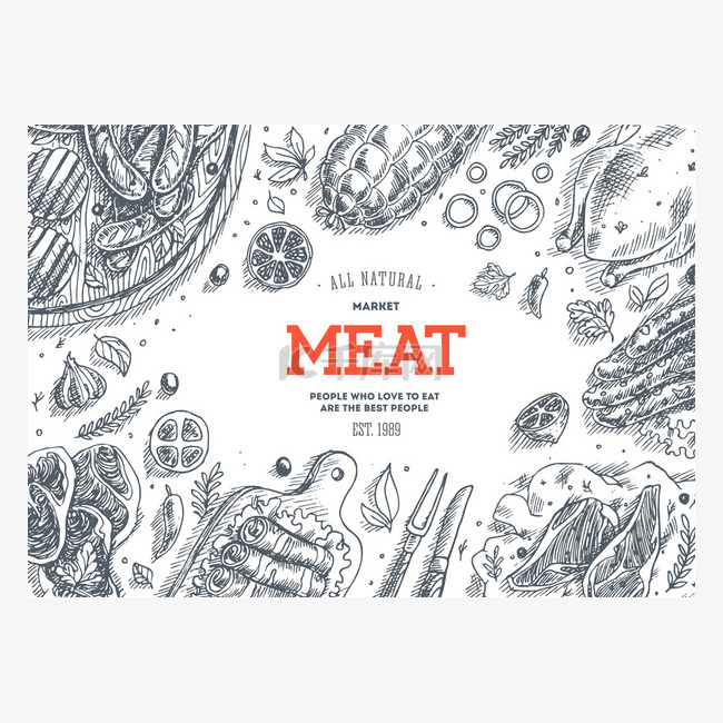 Meat market frame. Linear graphic素材图片免费下载-千库网