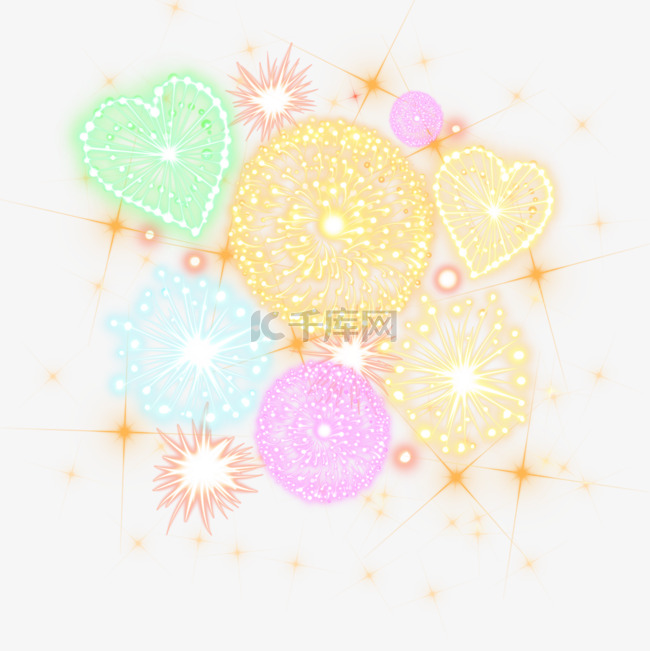 爱心发光效果的烟花组合素材图片免费下载-千库网