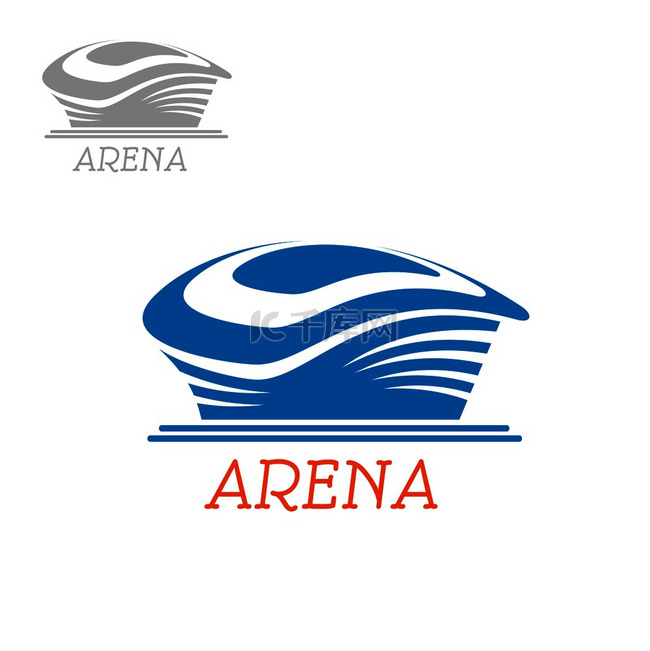 具有抽象蓝色竞技场建筑的公共体育场图标，用于棒球、橄榄球或足球比赛，用于建筑主题设计素材图片免费下载-千库网