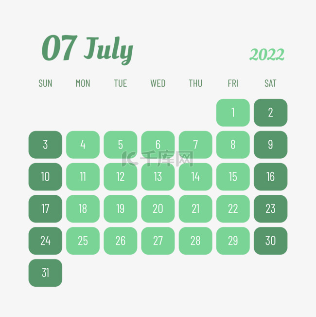 可印刷的月历2022年七月月历素材图片免费下载-千库网